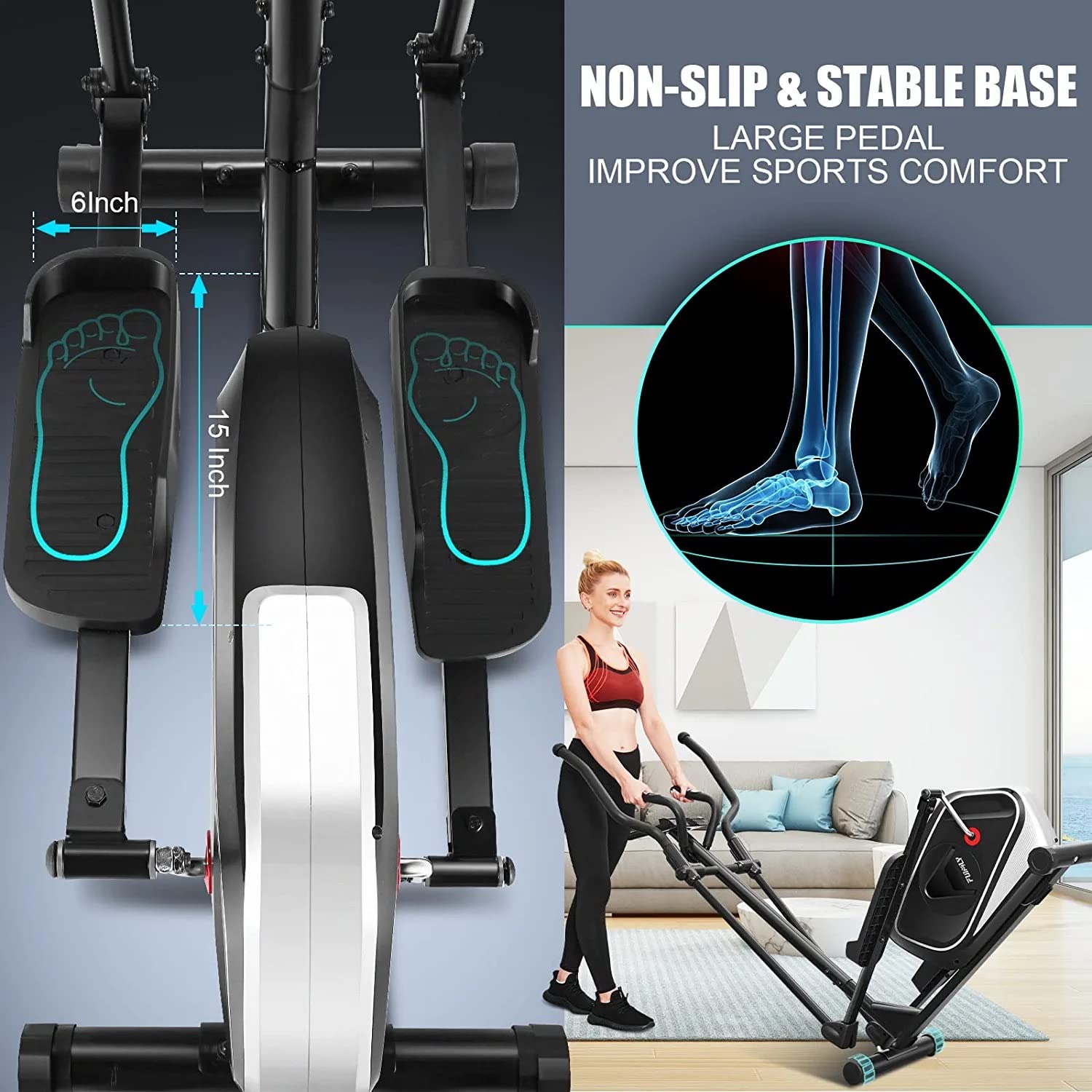 FUNMILY Electric Elliptical Trainers, Elliptical Machine Trainer for Home Use, 16 Levels Resistance, 13 Workout Programs, 390 LB Weight Elliptical Exercise Machine