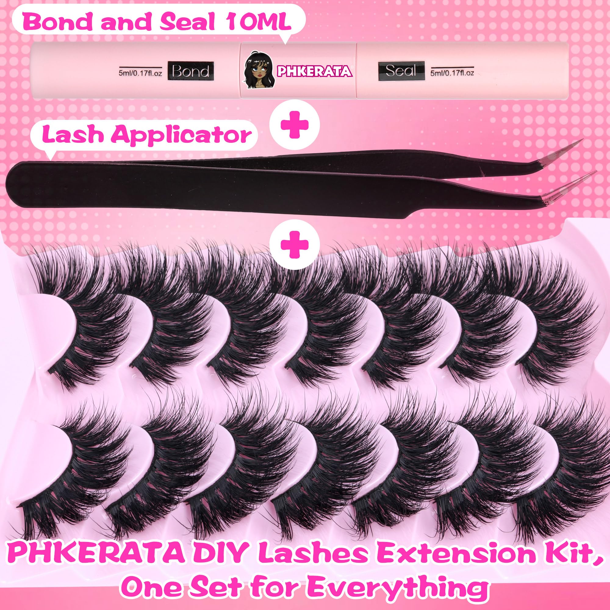 Mink Lashes Clusters Kit Natural Fluffy Eyelash Extension Kit Wispy Cat Eye lashes That Look Like Extensions Volume 15MM Lashes by PHKERATA