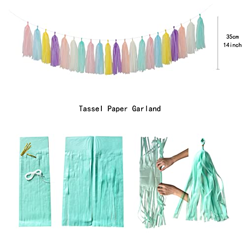 Pastel Rainbow Party-Decorations Supplies Streamers-Garland - 29pcs Baby Shower Birthday Wedding Tissue Pom Poms,Tassel Banner Backdrop Decor Bunting Lasting Surprise