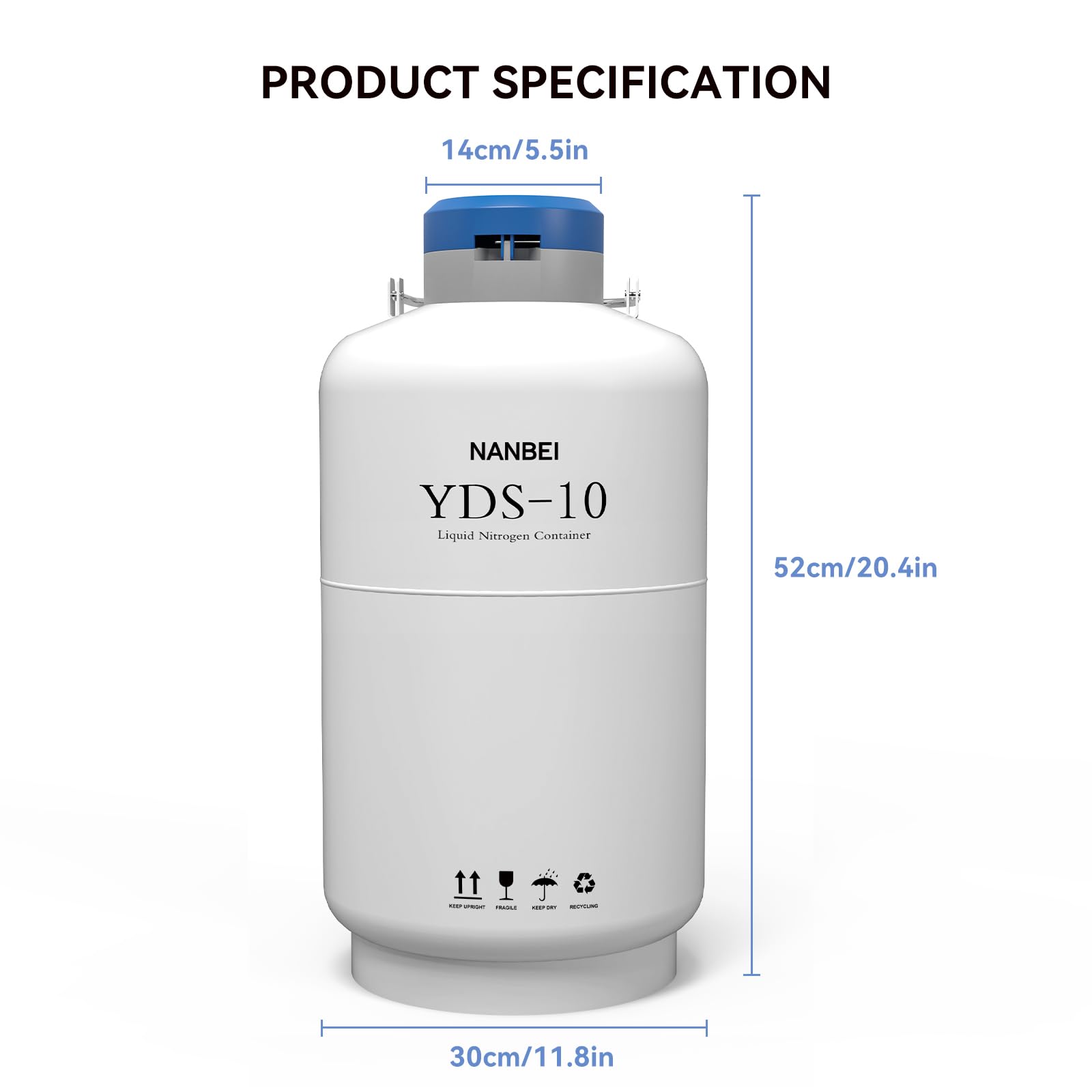NANBEI 10L Liquid Nitrogen Tank Cryogenic Container Aluminum Alloy Liquid Nitrogen Dewar Static Cryogenic,Liquid nitrogen dewar with Straps,for Beauty Industry, Semen Preservation, Scientific