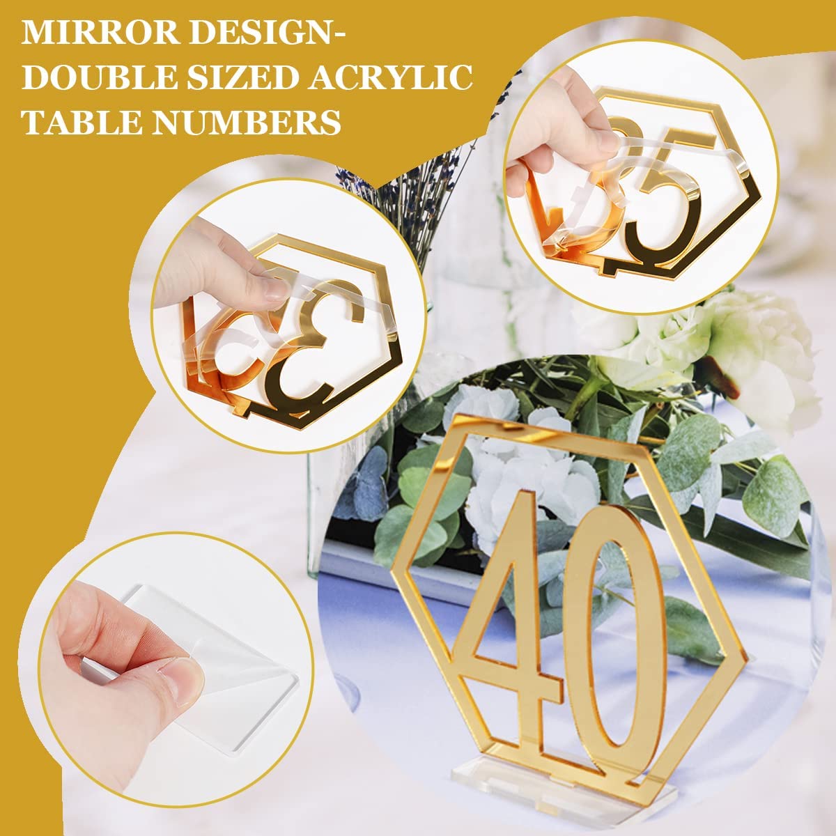 Velidy Table Numbers,1-20Wedding Acrylic Standing Table Numbers with Holder Base for Wedding, Party, Events or Catering Decoration (Gold)