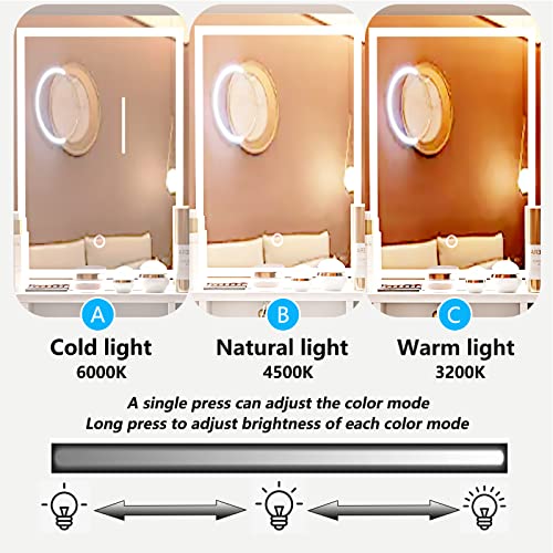 PAKASEPT Vanity Set with Lighted Tri-fold Mirror, 45.59'' Large Vanity Desk with Charging Station, 3-Color Adjustable Touch Light, 5 Drawers, Storage Shelves&Cushioned Stool Makeup Vanity for Bedroom