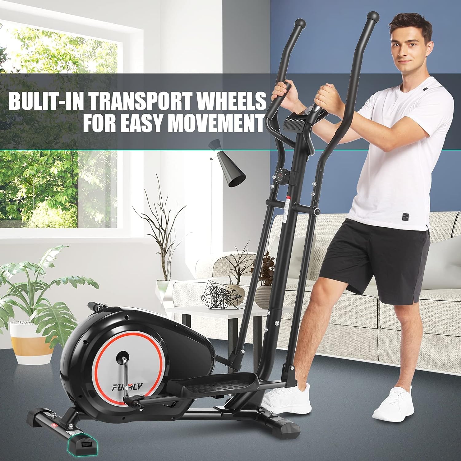 FUNMILY Elliptical Exercise Machine, Elliptical Machine for Home Use with LCD Monitor & Heart Rate Sensor, 10 Level Resistance Magnetic Elliptical Trainer Max 390 Lbs Weights Capacity