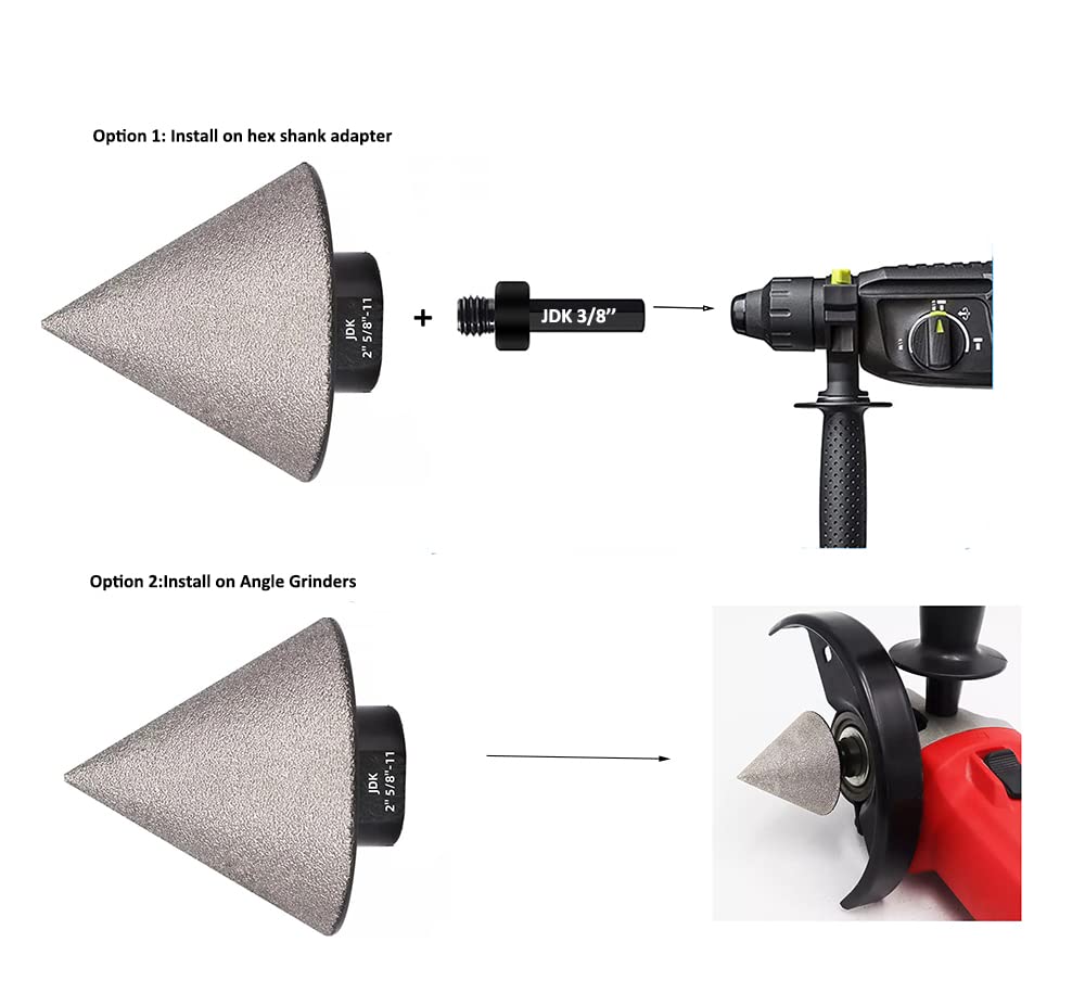 JDK Diamond Beveling Chamfer Bit, Diamond Countersink Drill Bits 2 Inch for Existing Holes Marble Glass Ceramic Countersink Hole Trimming 3/8β Hex Shank Adapter (2ββ Hex Shank)