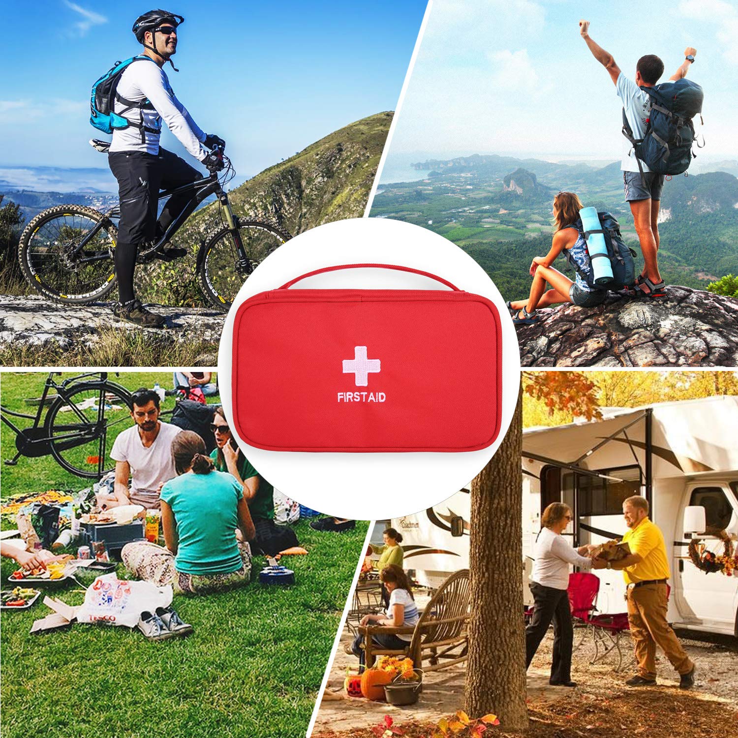 Ellsang First Aid Bags Empty, Portable Travel Medicine Bag for Camping Hiking Vehicle Motorcycle, Empty First Aid Bag for Home Emergency (Red)