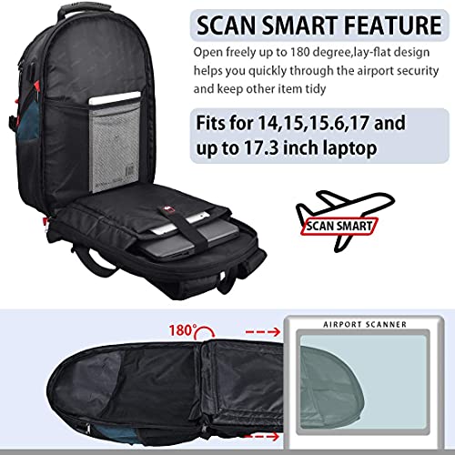 NUBILY Laptop Backpack with Cable Organizers Extra Large 17 Inch Travel Backpack Anti Theft College Business Mens Backpacks with USB Charging Port 17.3 Gaming Computer Backpack for Women Men Blue 45L