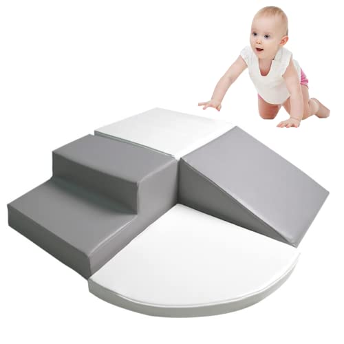 Wonder Space Tiny Climb and Crawl Soft Foam Play Set, Indoor Room Preschool Corner Baby Stage Slide Activity Play Structure, Motor Skills Early Development Gym Toy for Toddlers and Kids, Grey