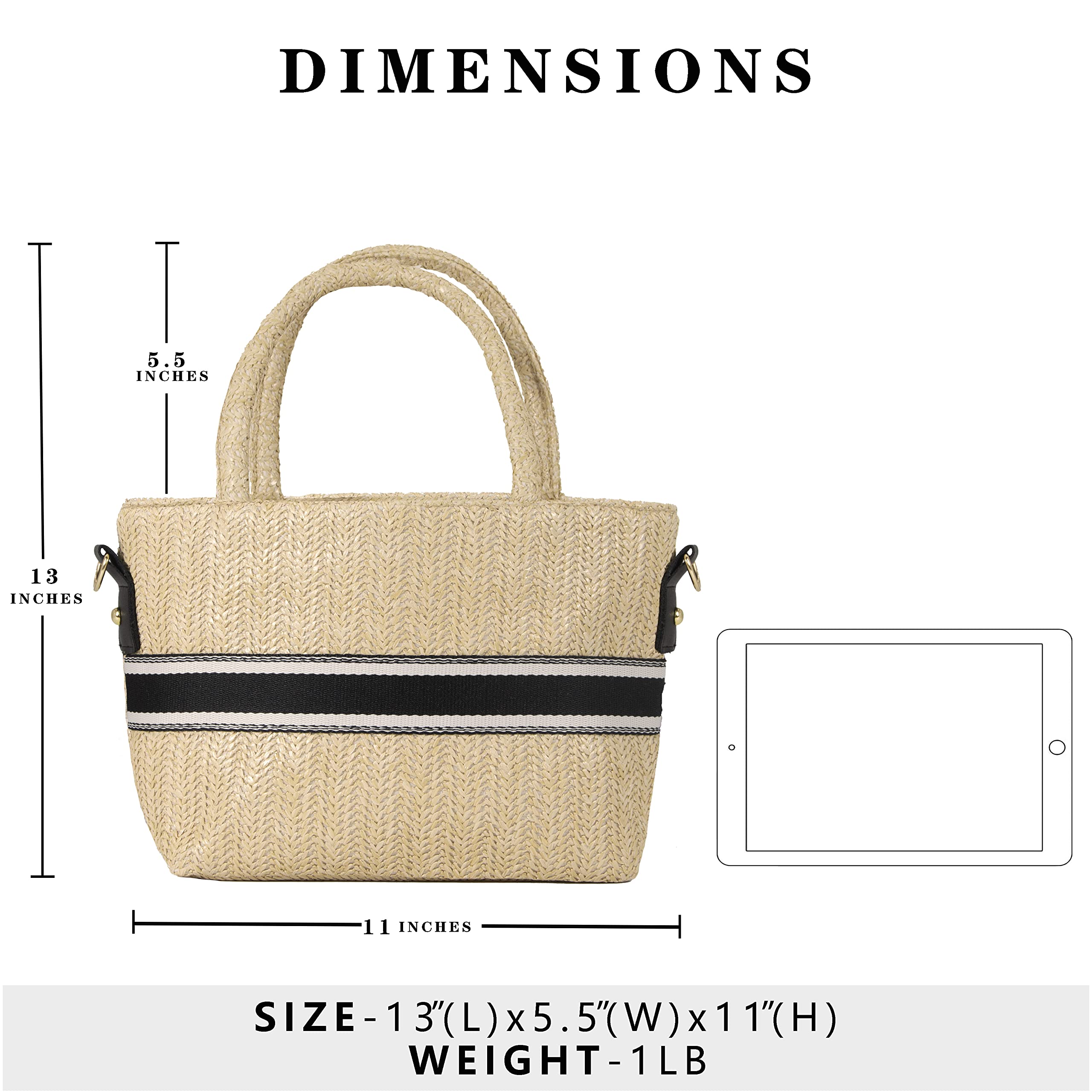 Hibala Straw bag Woven handbag Beach bag Straw purses for women Shoulder bag Summer Beach Tote (Black&White Stripe)
