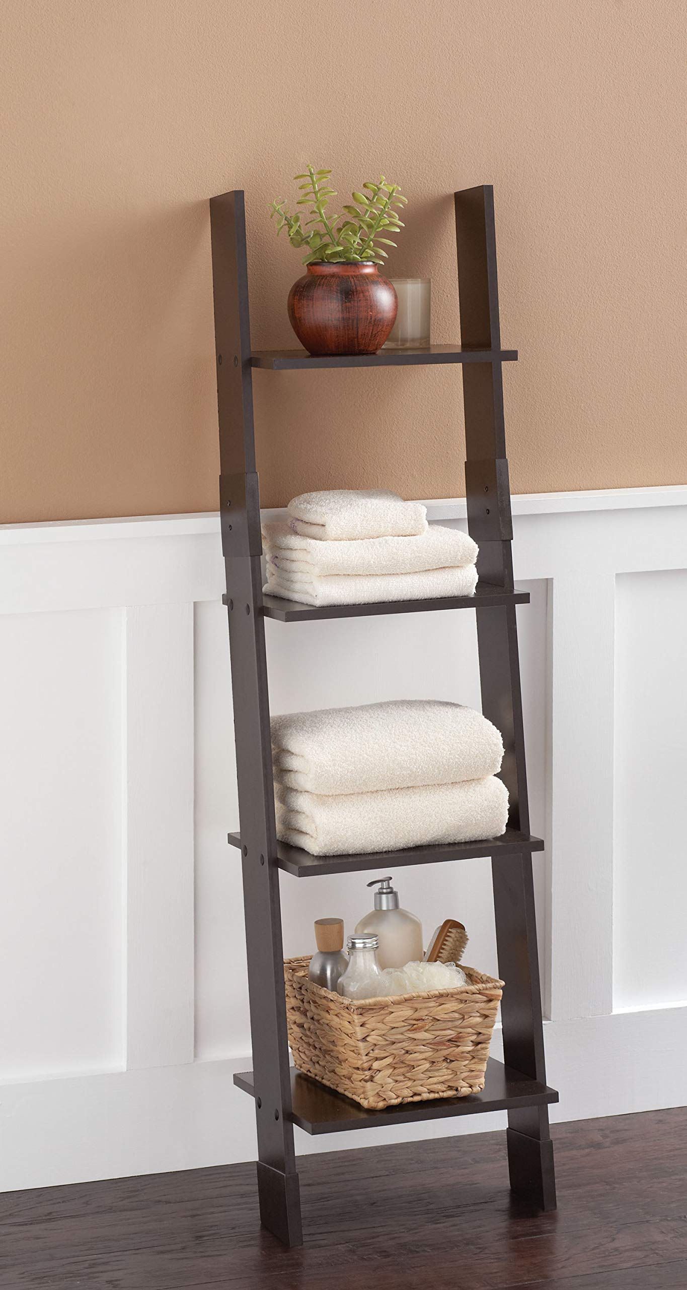 Zenna Home Ladder Style Bathroom Linen Tower, Espresso