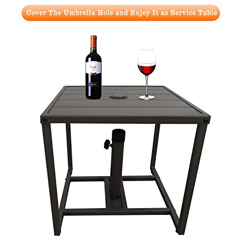Patio Umbrella Table Stands with Umbrella Hole,with 4 Sand Bags Outdoor Umbrella Bases Small Square Table for Bistro,Balcony, Backyard, Patio, Garden, Deck and Pool Occasions