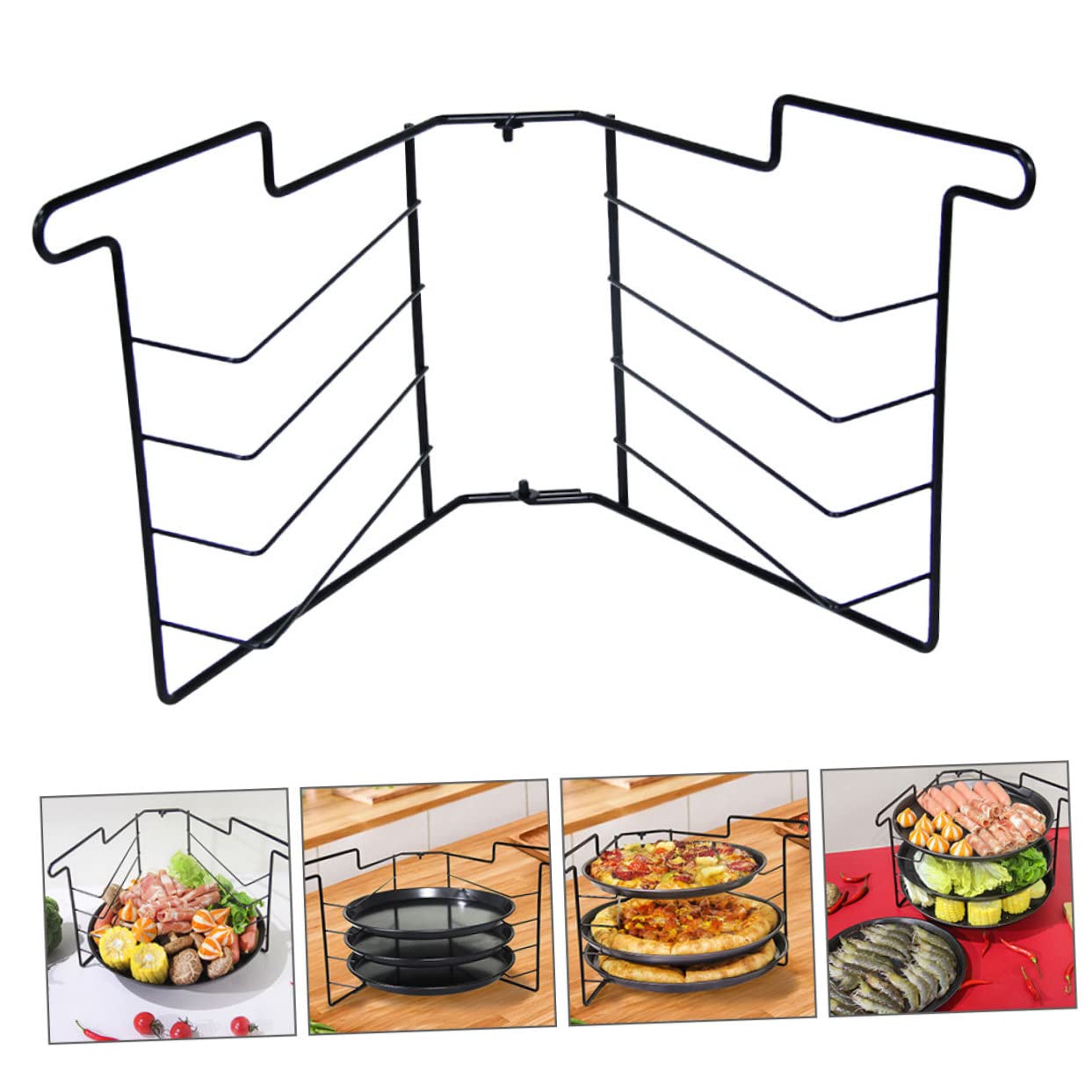 EXQUIMEUBLE pizza tray riser rack cooling rack roasting pan food platter stand metal tabletop pizza tray stand dish display stand metal dish rack pizza pan holder iron multi-layer metal plate
