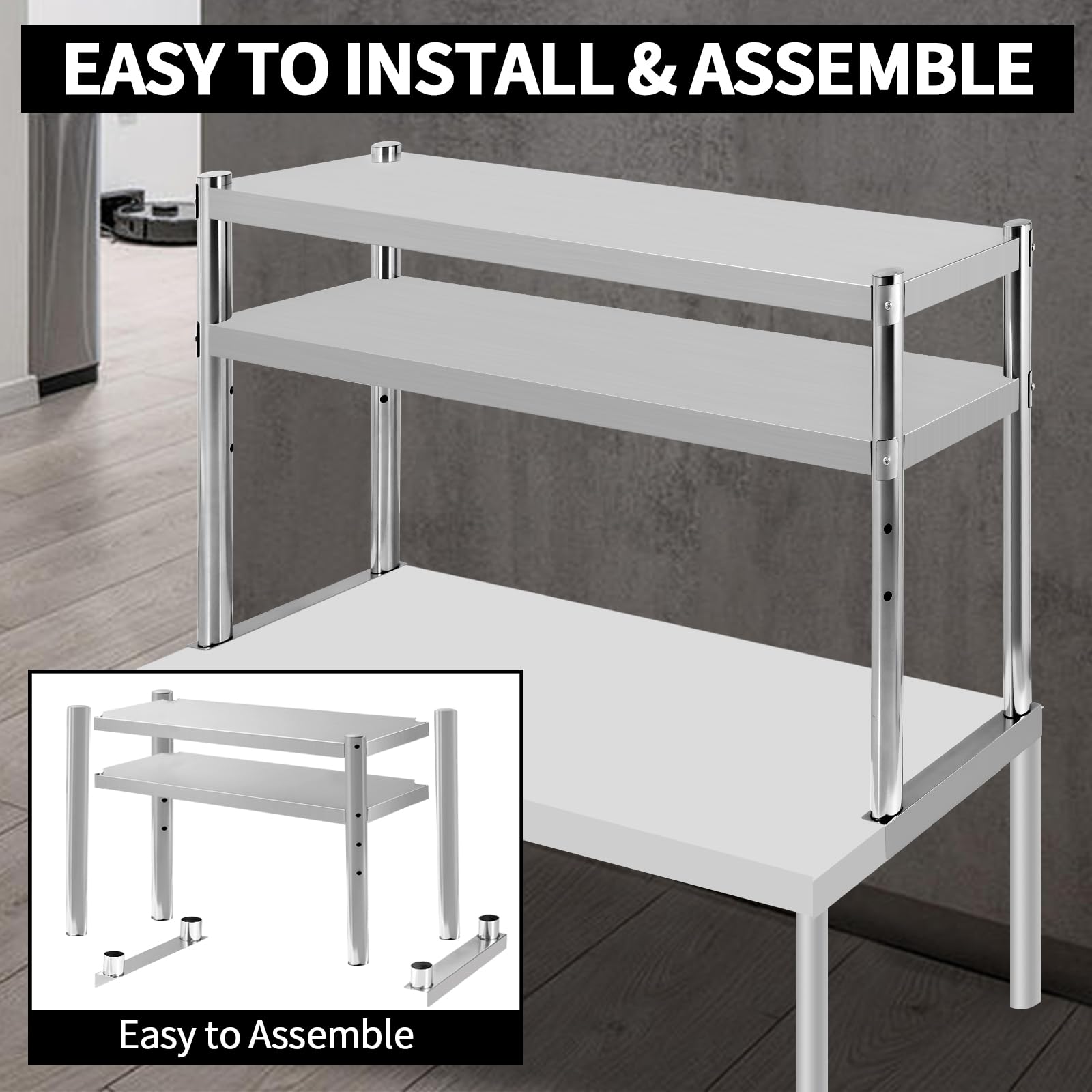 OUKIDR Double Overshelf, Stainless Steel Overshelf 2 Tier Commercial Double Overshelf for Kitchen Prep & Work Table,12" X 60"