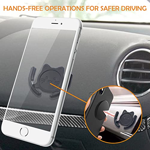 HOMEFOX Multi-Surface Holder Car Mount 3 Pack Compatible for Popsocket Holder Grips Hand-Free Device Support Accessories Home Office Desk Wall Mount Cute Cat with Strong Adhesive Sticky Gel Pad, Black