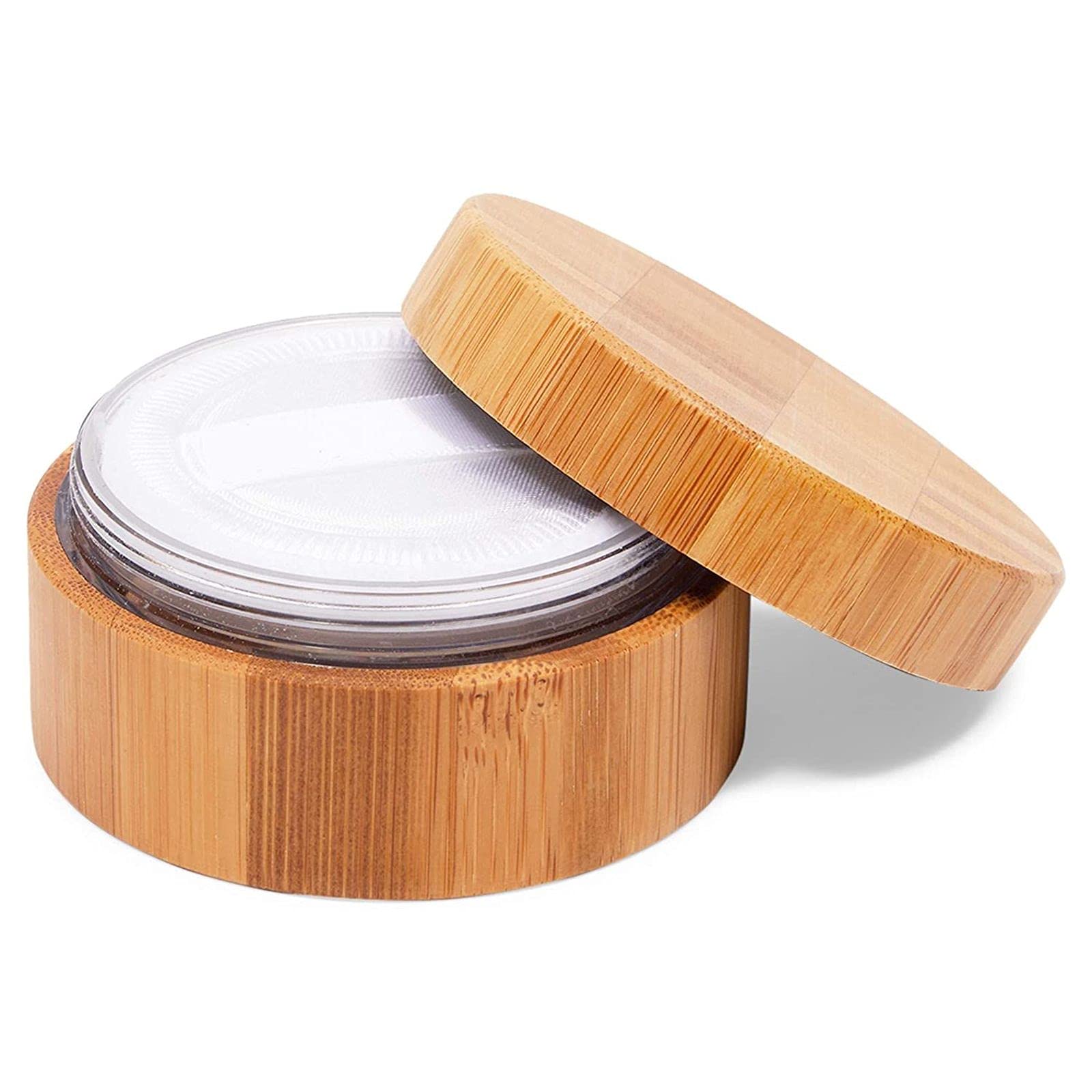 Empty Bamboo Powder Container with Sifter and Powder Puff (30 ml)