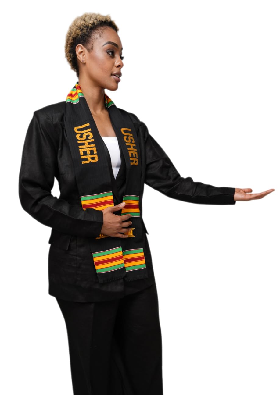 Dupsie's Usher Hand-woven Kente Cloth Stole/Sash. Black