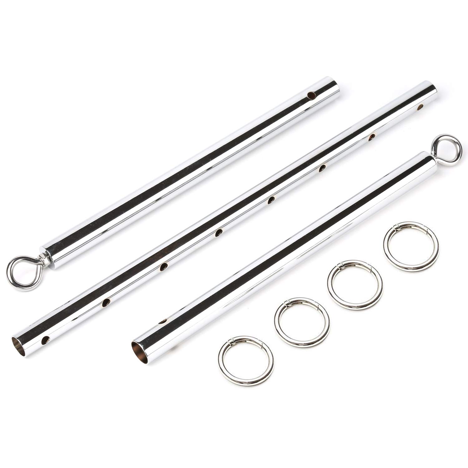 EXREIZST Expandable Adjustable 2 Spreader Bar with 4 Leather Straps Sports Fitness System Set, Silver and Black