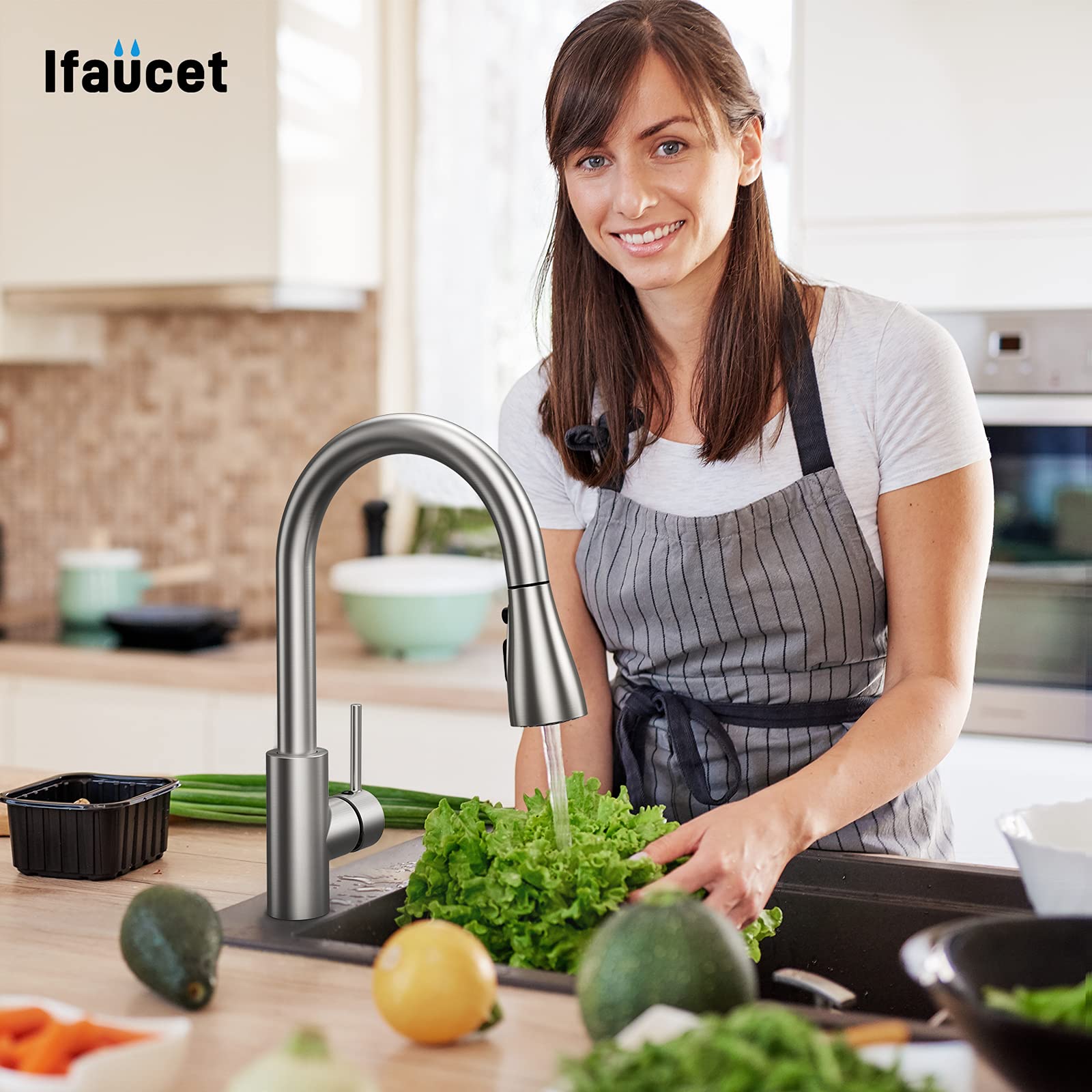Kitchen Faucet Head Replacement 3 Modes with 12 Adapters, Pull Down Spray Head for Kitchen Faucet, Kitchen Sink Faucet Head G 1/2, Sprayer Head Replacement, Compatible with Moen,Delta, Kohler Faucets