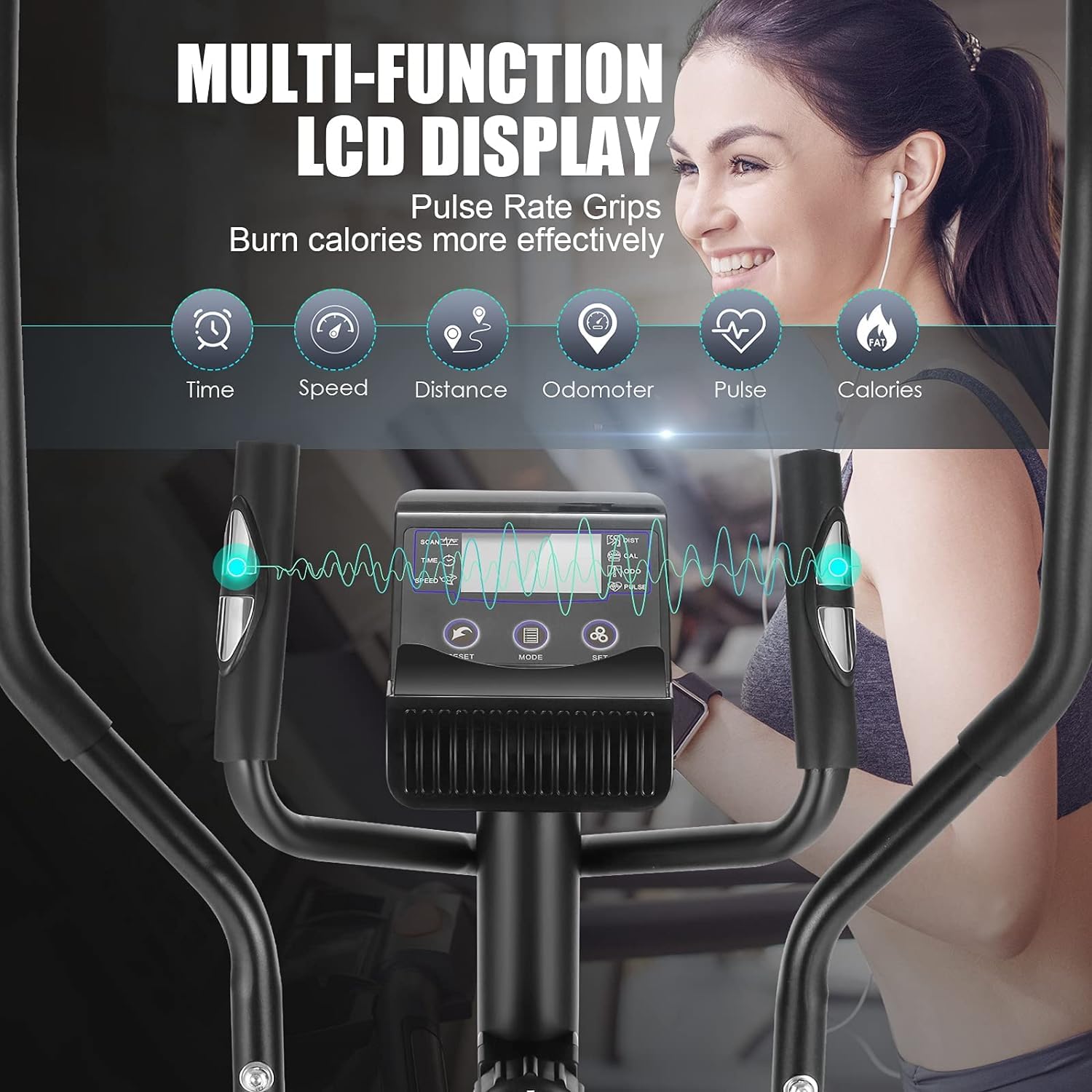 FUNMILY Elliptical Exercise Machine, Elliptical Machine for Home Use with LCD Monitor & Heart Rate Sensor, 10 Level Resistance Magnetic Elliptical Trainer Max 390 Lbs Weights Capacity