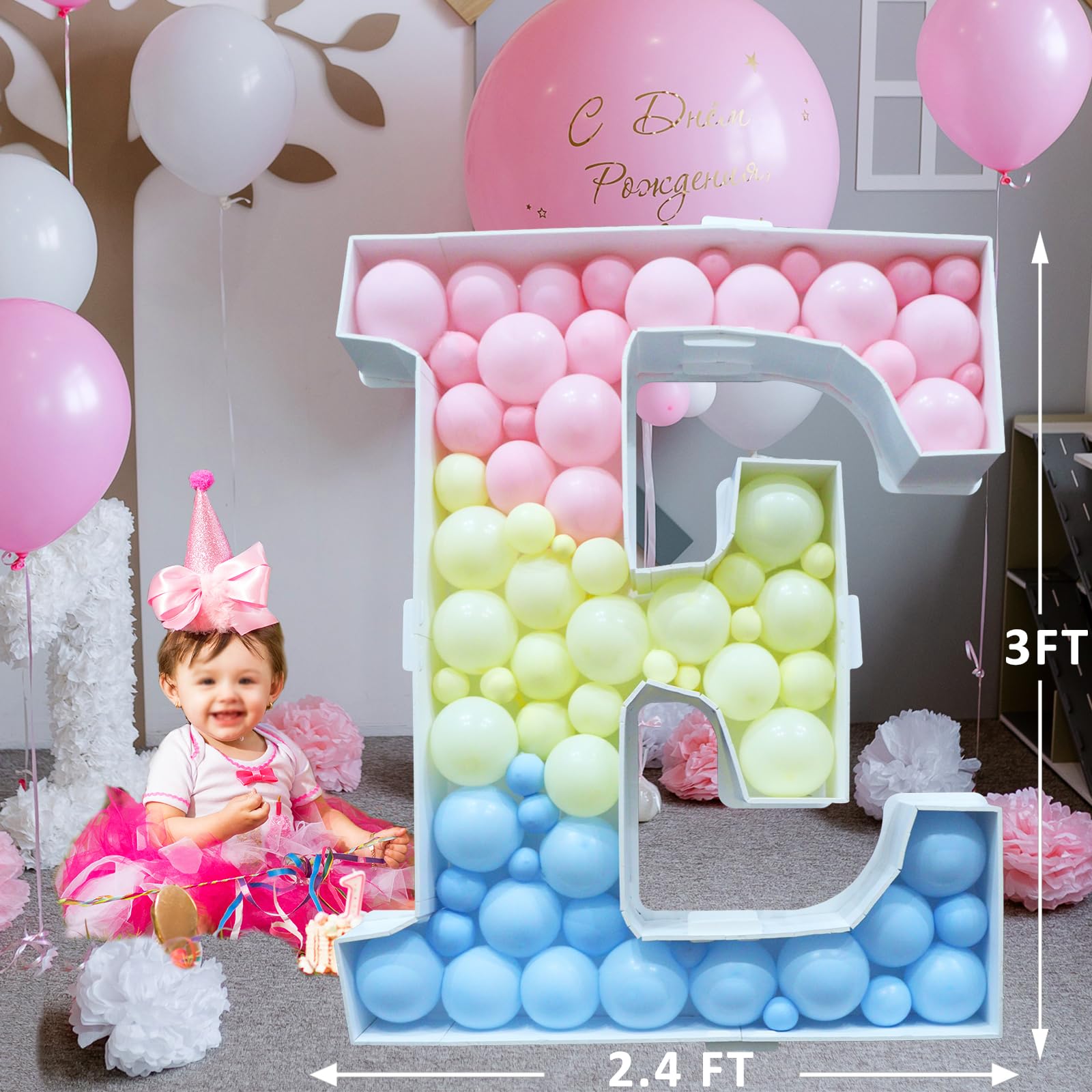Elnsivo Mosaic Letters for Balloons, 3FT Marquee Letters Balloon Frame, Large Marquee Light Up Letter Pre-Cut Foam Board for Birthday Wedding Party Decoration - Letter E