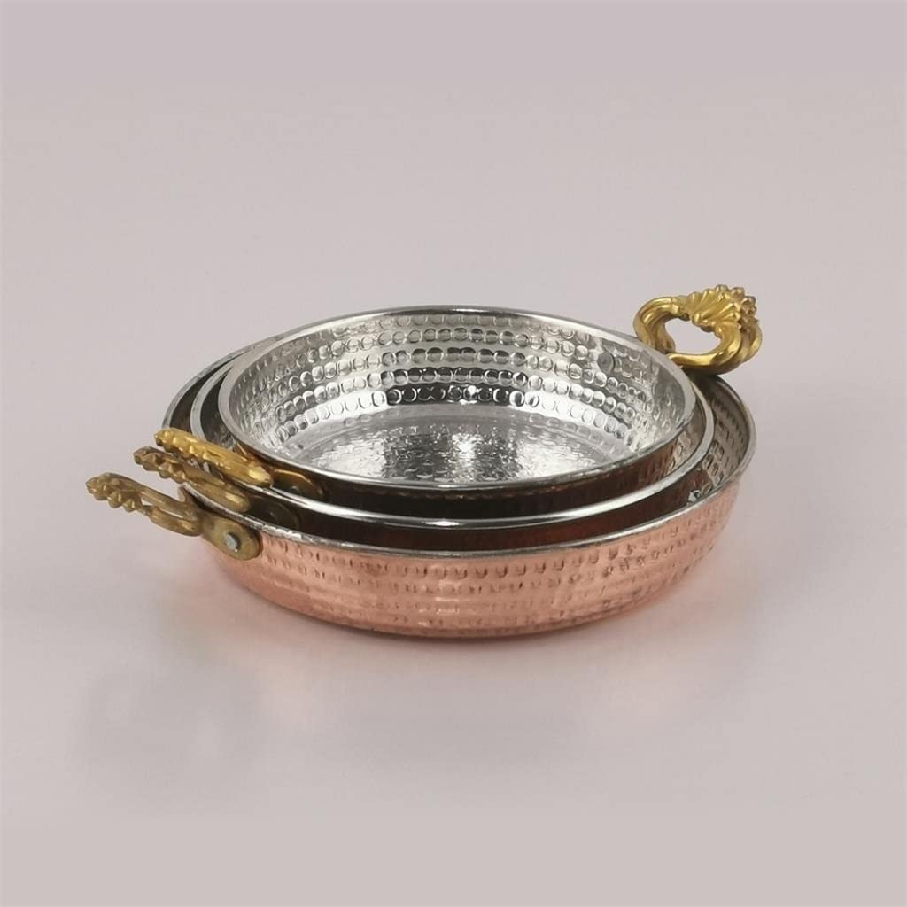 DHTDVD Cooking Egg Omelette Copper Skillet Traditional Turkish Frying Cook Turkey Fryer Pot Brass Handles (Color : White-Fruit peach5, Size : 14cm)