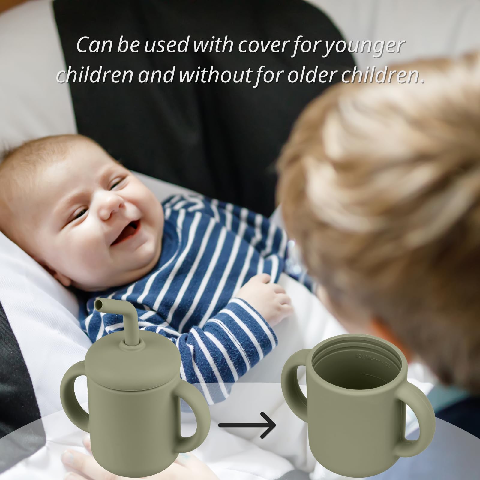 Mintlyfe Baby Trainer Cup, Food Grade Silicone Training Cup with Anti-Drop Straw and Non-Slip Handes, BPA-Free, Unbreakable, Spill Proof Sippy Cup for Toddlers, 4 oz (Sage)
