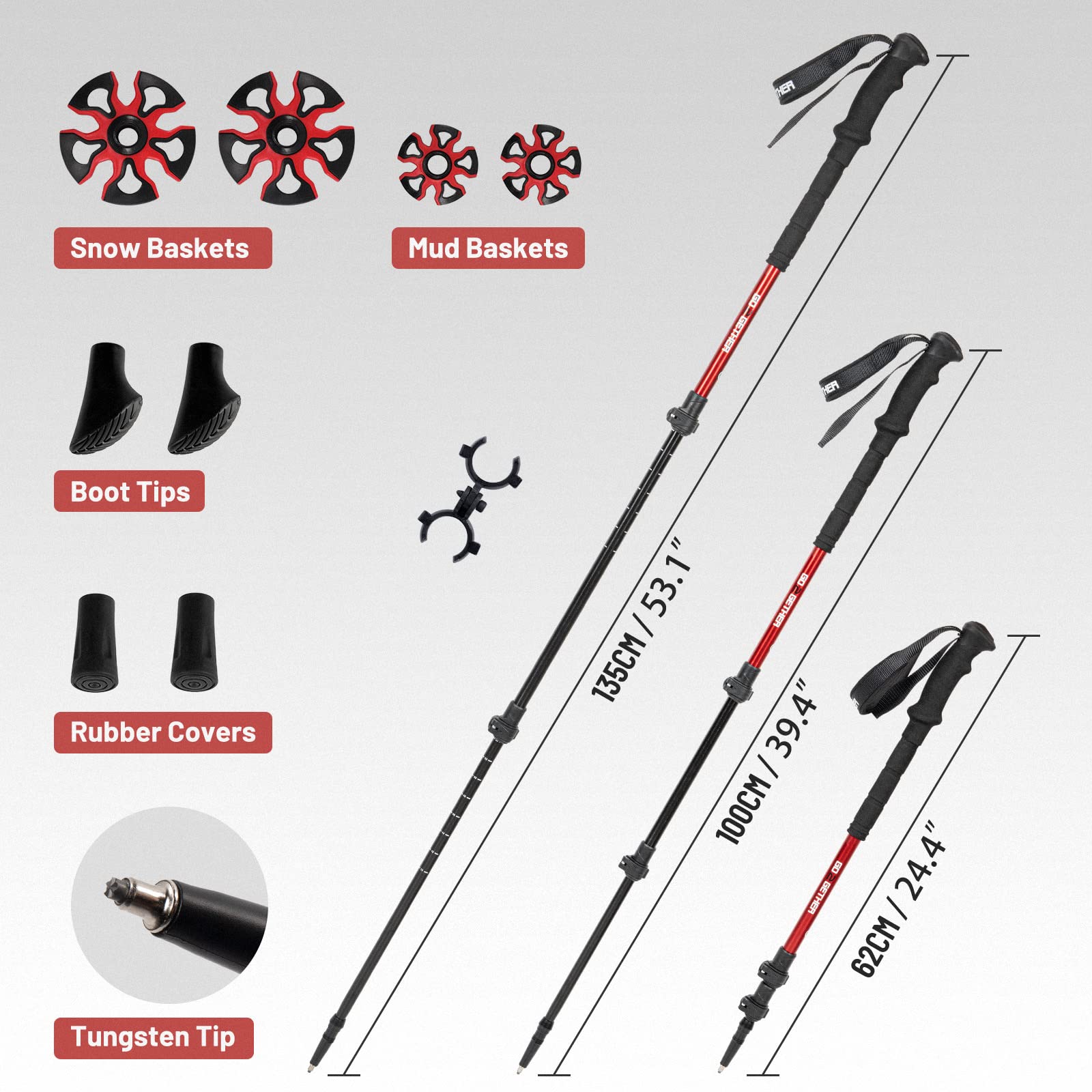 G2 25 Inch Mountain Terrain Snowshoes with Trekking Poles Set, Improved Extended Crampon, EVA Foam Padded, Flexible Pivot Bar, Tote Bag, Grey