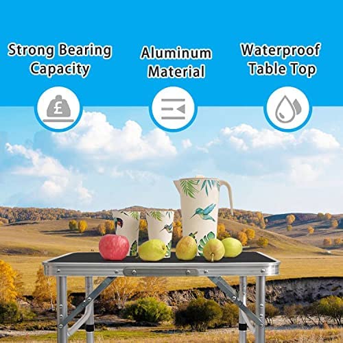 Gocamptoo Aluminum Small Folding Camping Table2 Feet,Adjustable Height Lightweight Portable Work Desk for Indoor Outdoor Picnic Party Dining Camping Meeting (Black)