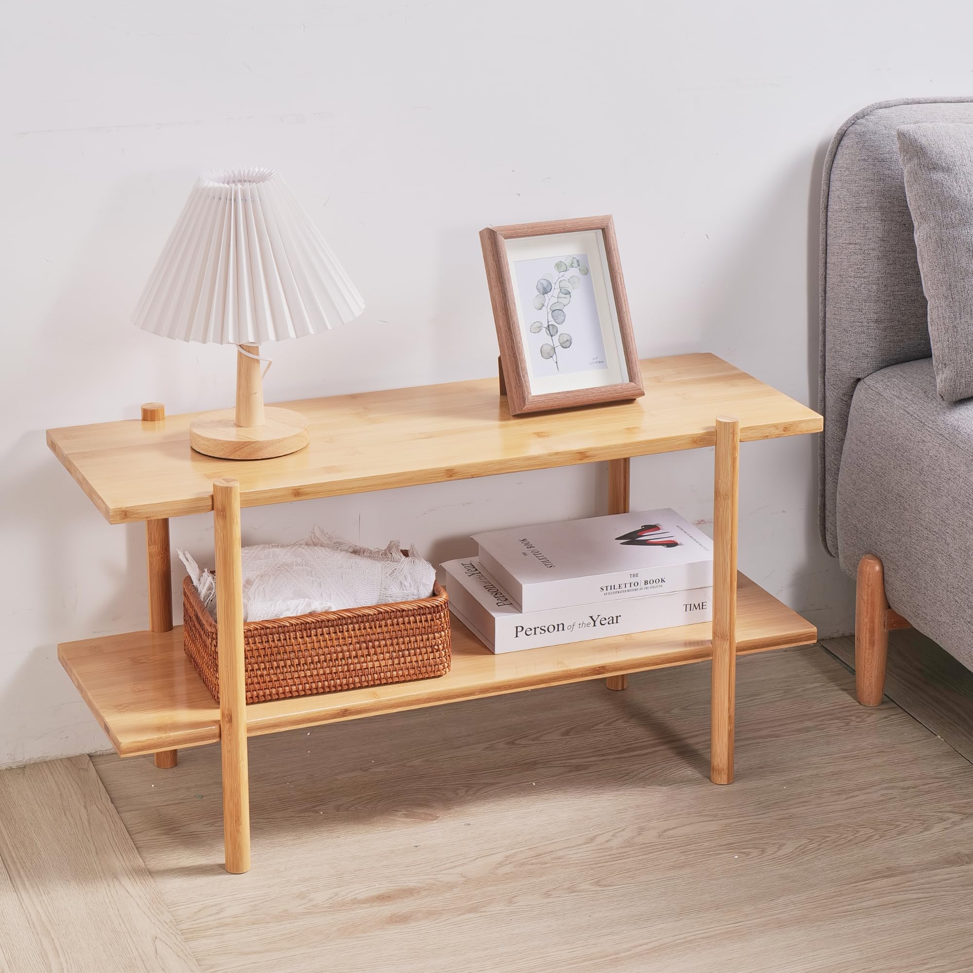 Neat Nest 2 Tier Narrow Side Table - Bamboo Narrow Nightstand with Storage Shelf - 30 Inches Wide - Slim Nightstand for Living Room, Bedroom Study and Balcony