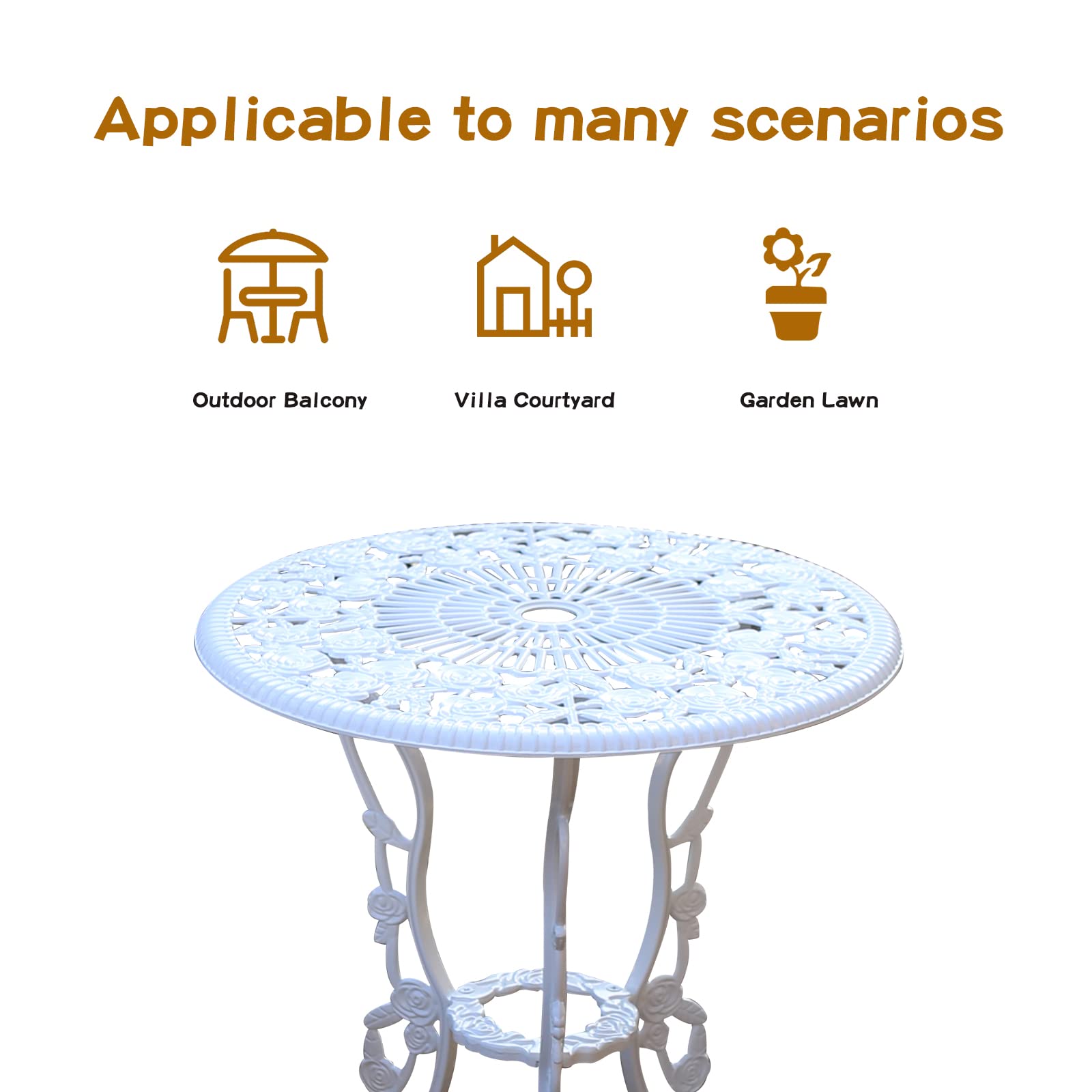 JARDIN DE CENTENNIAL Patio Bistro Set.Rust-Resistant Cast Aluminum Bistro Table Set with Umbrella Hole for Backyard (Rose White)