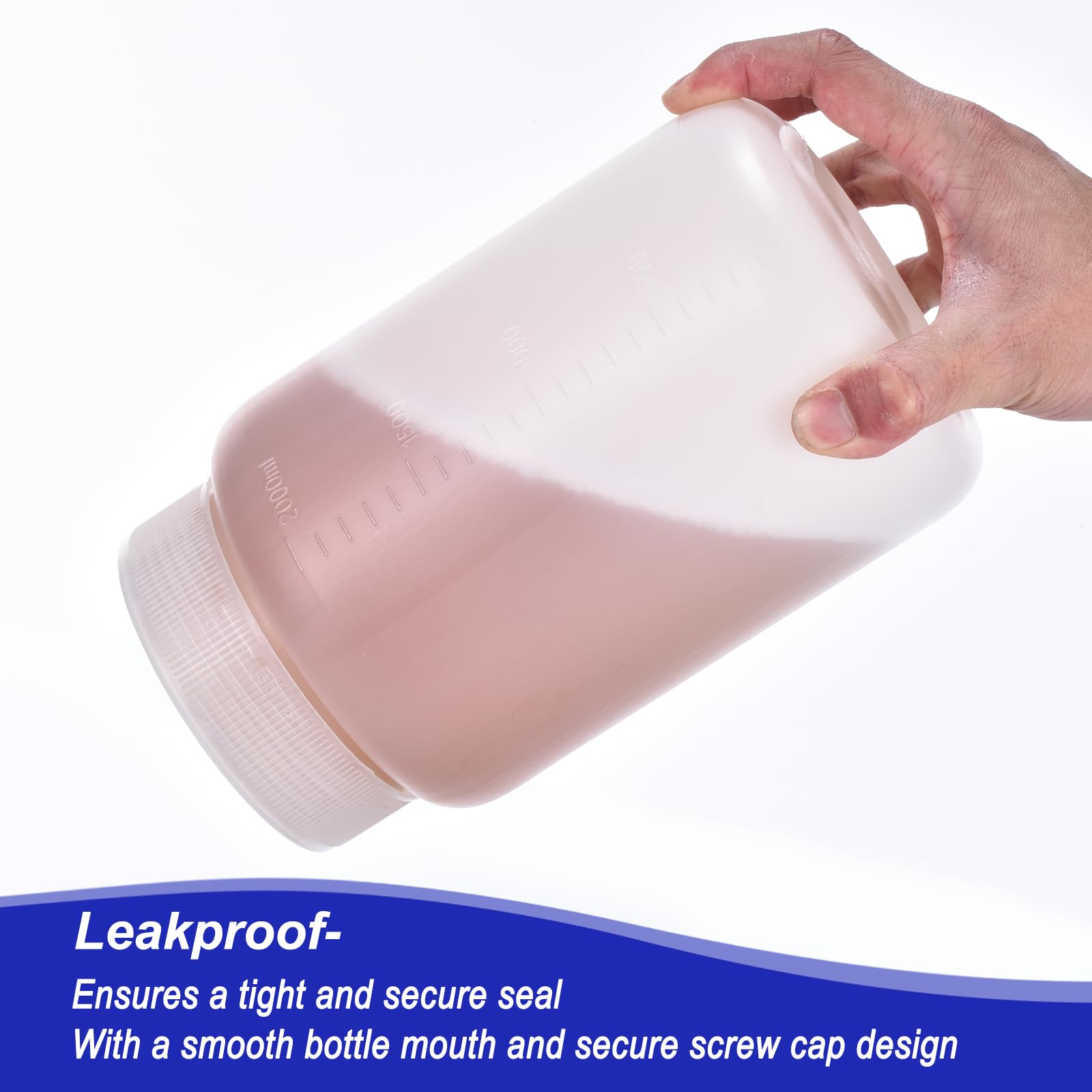 PATIKIL 2000ml Reagent Bottles, PE Wide Mouth Round Graduated Bottles with Screw Cap for Lab Water Reagent Liquids Solid Sample Storage Seal, Transparent White