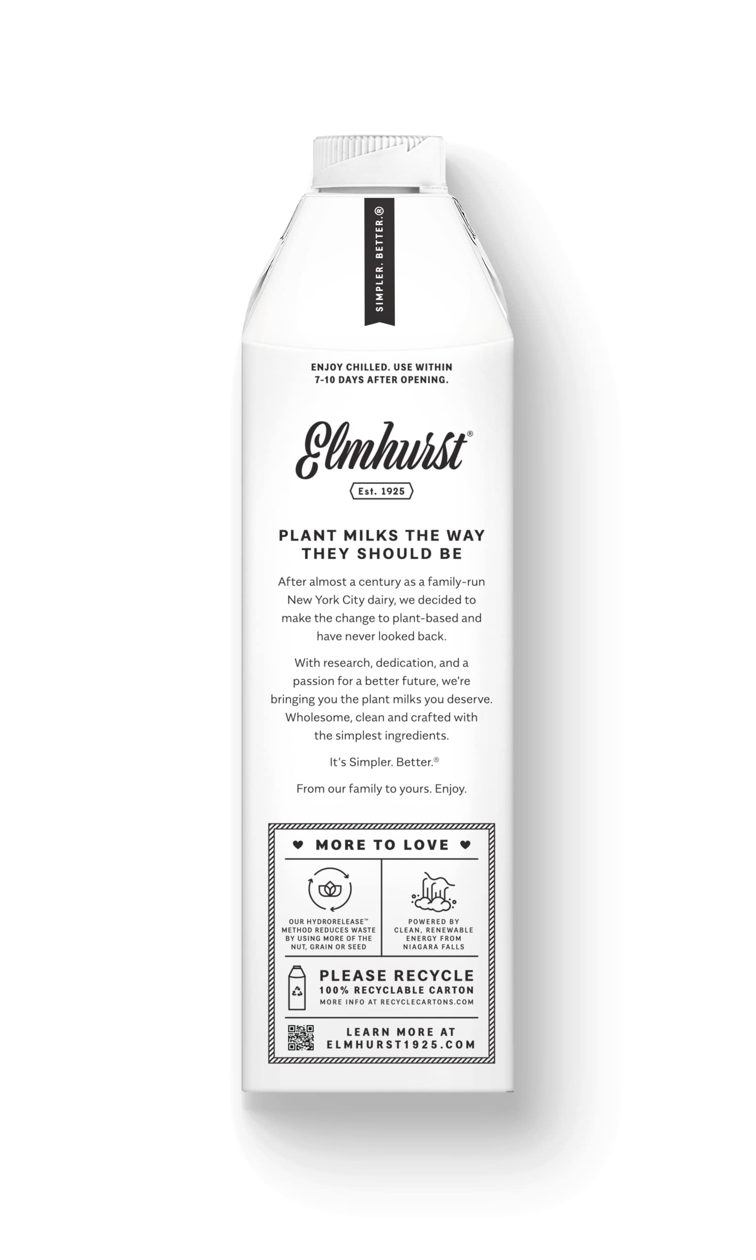 Elmhurst 1925 Milked Cashews Sweetened Cashew Milk, Plant-Based, Dairy Free, 32 Ounce (Pack of 6)