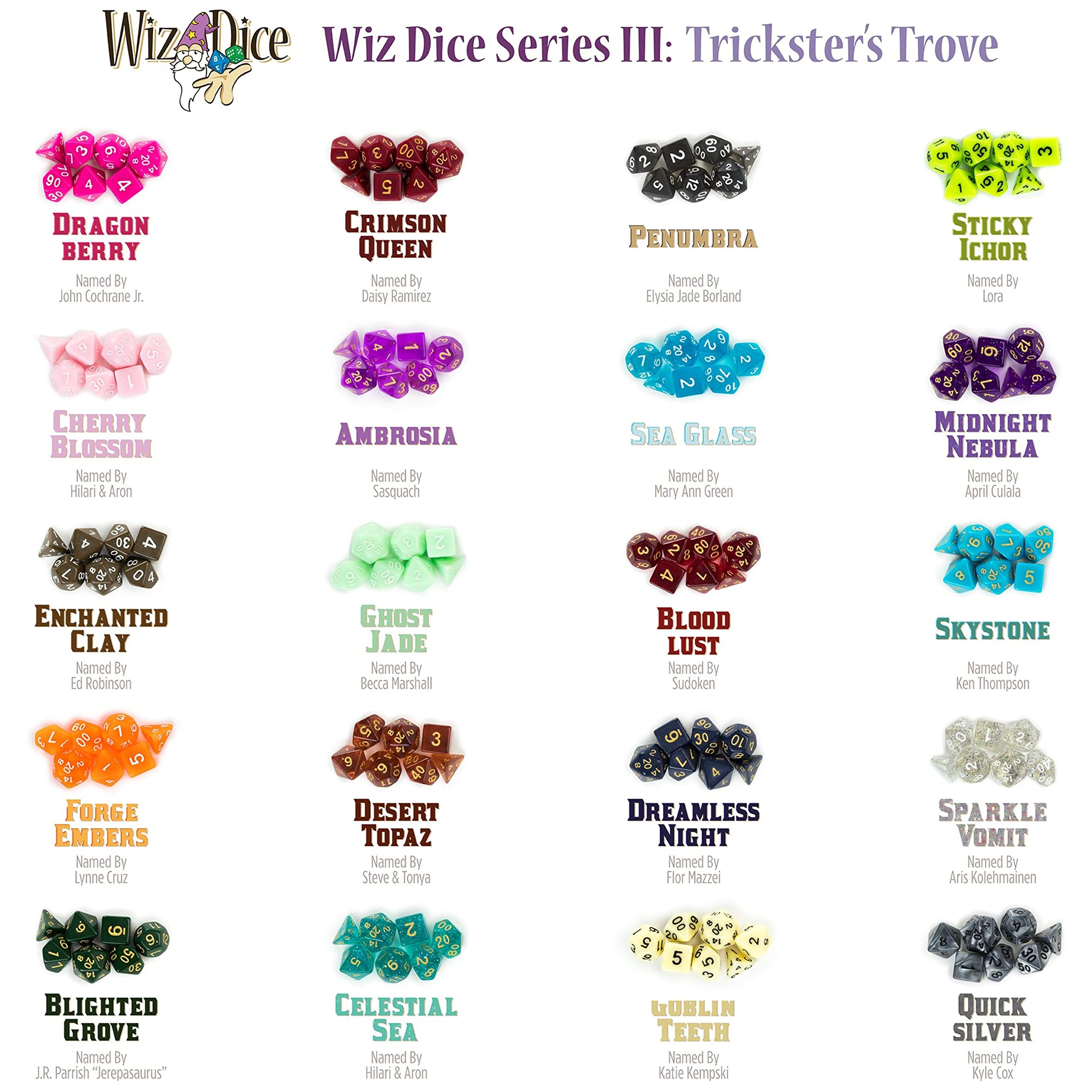 Wiz Dice Sticky Ichor Set of 7 Polyhedral Dice, Solid Neon Green Tabletop RPG Dice with Clear Display Box