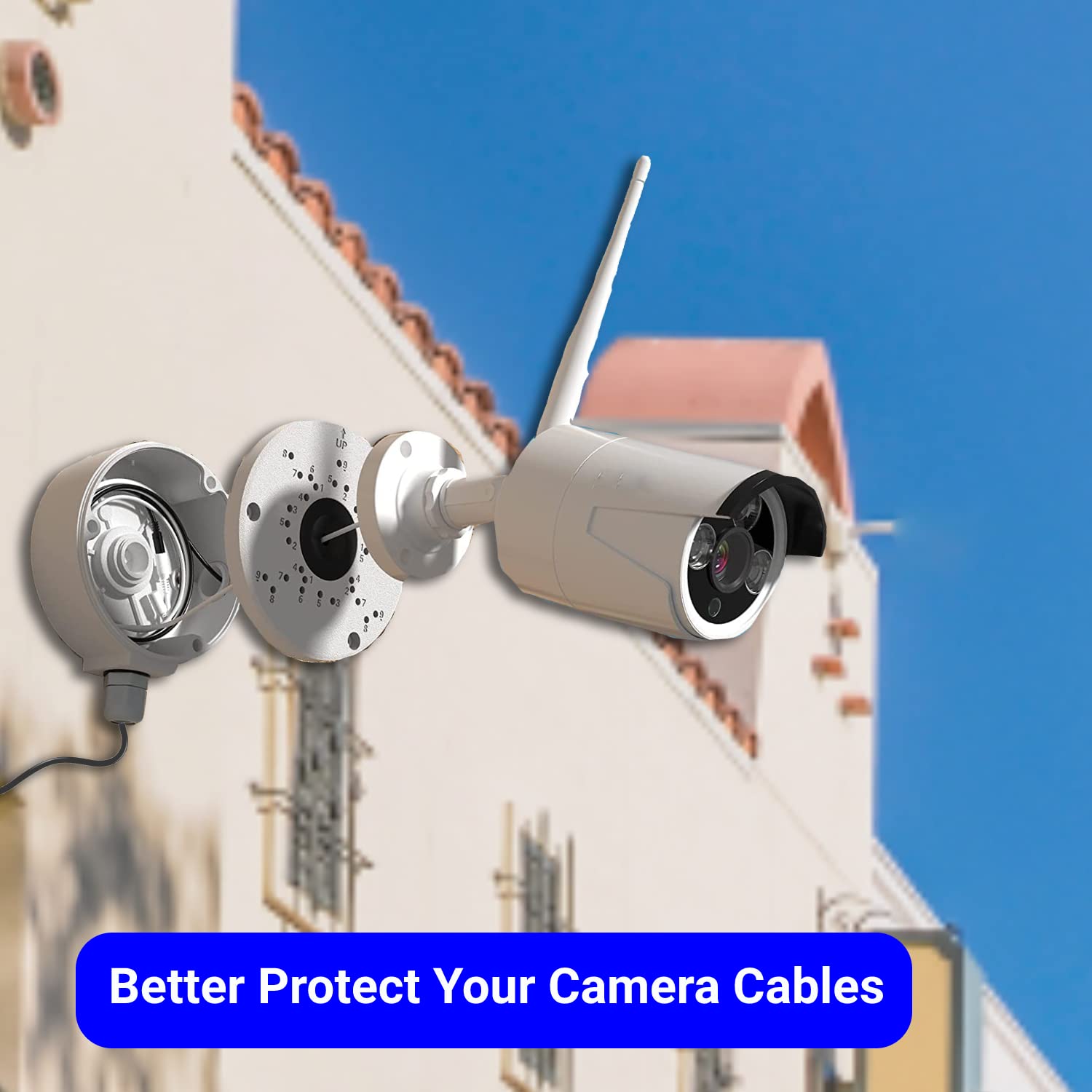 Junction Box for Security Camera, Mounting Bracket Universal for Bullet Dome Security Camera, Metal Waterproof Aluminum Mounting Box Hide Cable, Compatible with Solar Panel, Fits Wall Ceiling
