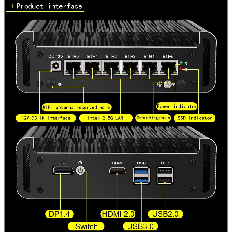 Kikusenko Firewall Micro Appliance, Mini PC Celeron N5105 Quad Core, 4 lntel i226-V 2.5Gbe LAN, AES-NI, Barebone, Soft Router, VPN, 8GB RAM 128GB SSD
