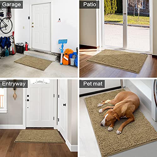 HOMEIDEAS Absorbent Chenille Door Mat Indoor, 24βx36β, Dirt Trapper Machine Washable Non Slip Throw Rugs for Entryway, Entrance, Mud Room, Thick Welcome Doormat, Taupe