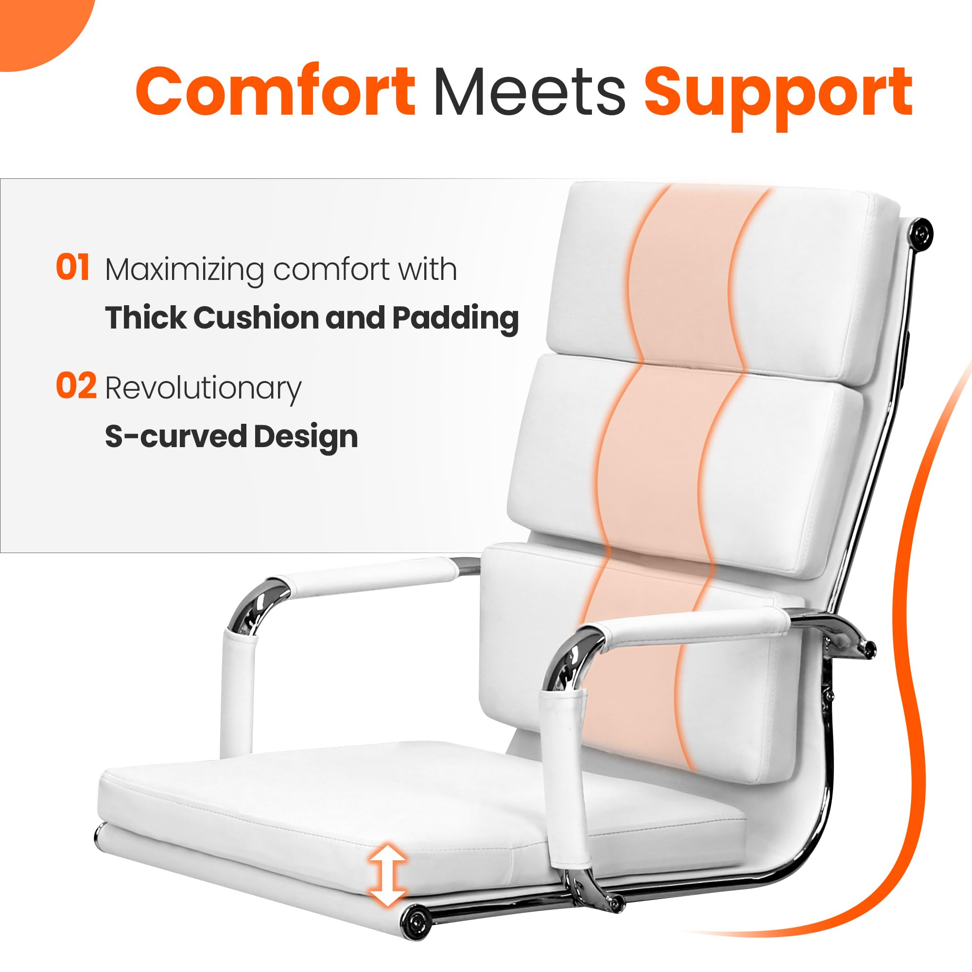 NEO CHAIR Office Desk Ergonomic Chair Leather Executive High-Back Modern Conference Comfy Adjustable Padded Swivel Rolling Home Vanity Chairs with Arms Wheels (White)