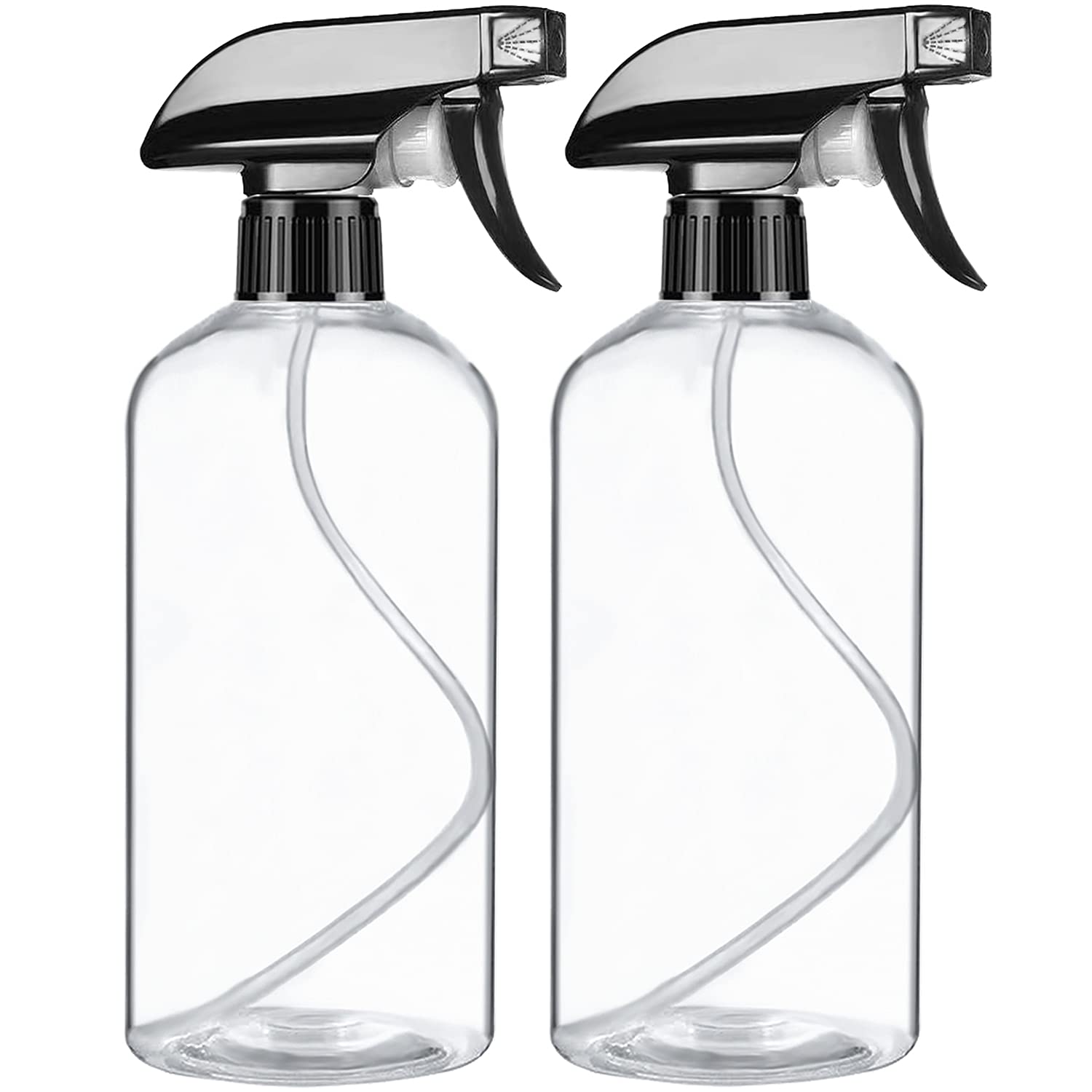 Empty Plastic Spray Bottles (2 Pack, 16.9 Oz) Clear Spray Bottle Refillable Containers Durable Adjustable Black Trigger Sprayer from Fine Mist to Stream for Hair Cleaning Solutions Gardening Plant