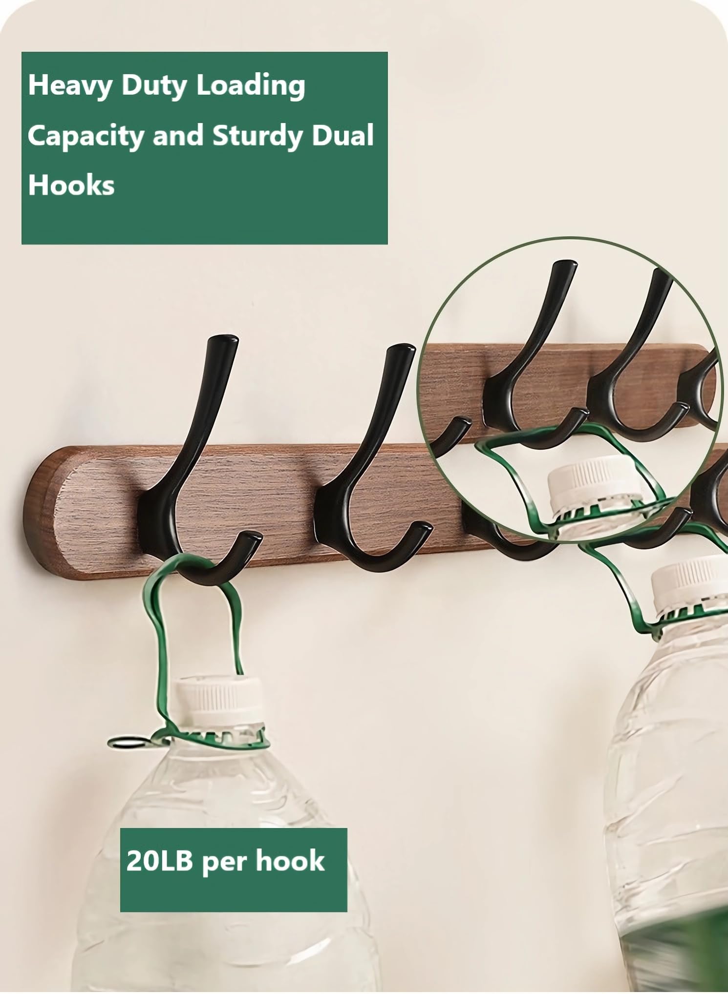 Nolbiph Walnut Wood Coat Rack Wall Mounted with Waterproof Zinc Alloy Hooks - Heavy Duty Dual Hooks for Hanging Coats, Hats, Bags, Towels and Bathroom Storage Hooks - Wall Hangers(4 Hooks)
