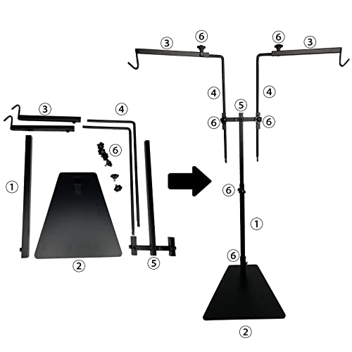 kathson 2 Hooks Reptile Dual Lamp Stand Adjustable 15 to 36.2" Reptile Basking Metal Lamp Holder Bracket Heat Light Hanger Holder Floor Light Support for Snake Lizard Turtle Amphibian