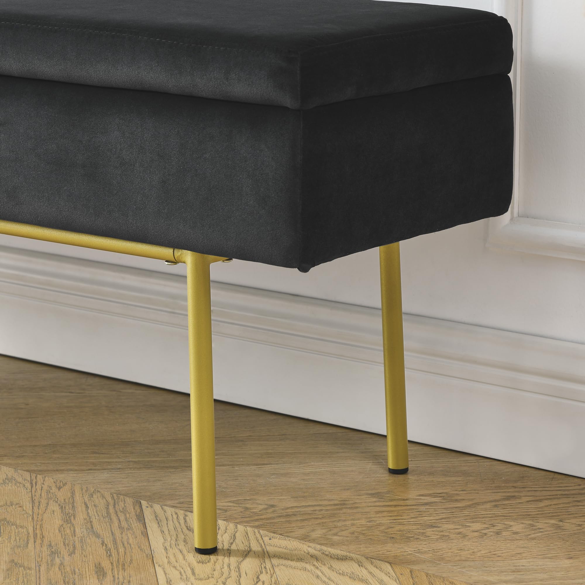 ECLYL Velvet Upholstered Bench, 45ββ End of Bed Bench, Modern Ottoman Bench with Metal Legs for Living Room, Entryway, Dining Room (Black Gold)