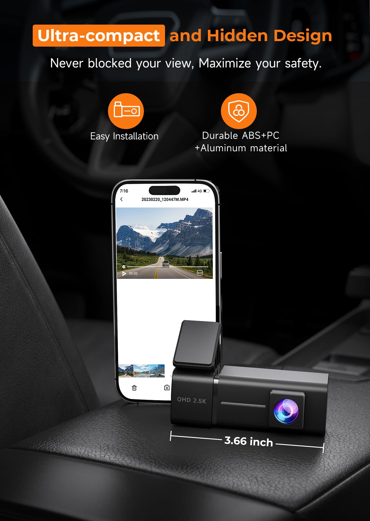 Dash Cam WiFi 2.5K 1440P Front Dash Camera for Cars, E-YEEGER Car Camera Mini Dashcams with App, Night Vision, 24H Parking Mode, G-Sensor, Loop Recording