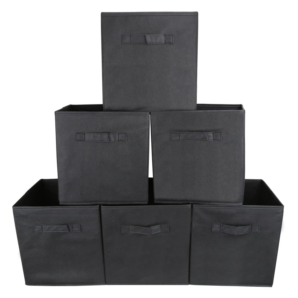 EZOWare Bundle Kit Set of 10 Fabric Basket Bins Bundle Kit, Black Collapsible Organizer Storage Cube with Handles for Home, Bedroom, Baby Nursery, Kids Playroom Toys - 13"x15"x13" + 10.5"x 10.5"x 11"