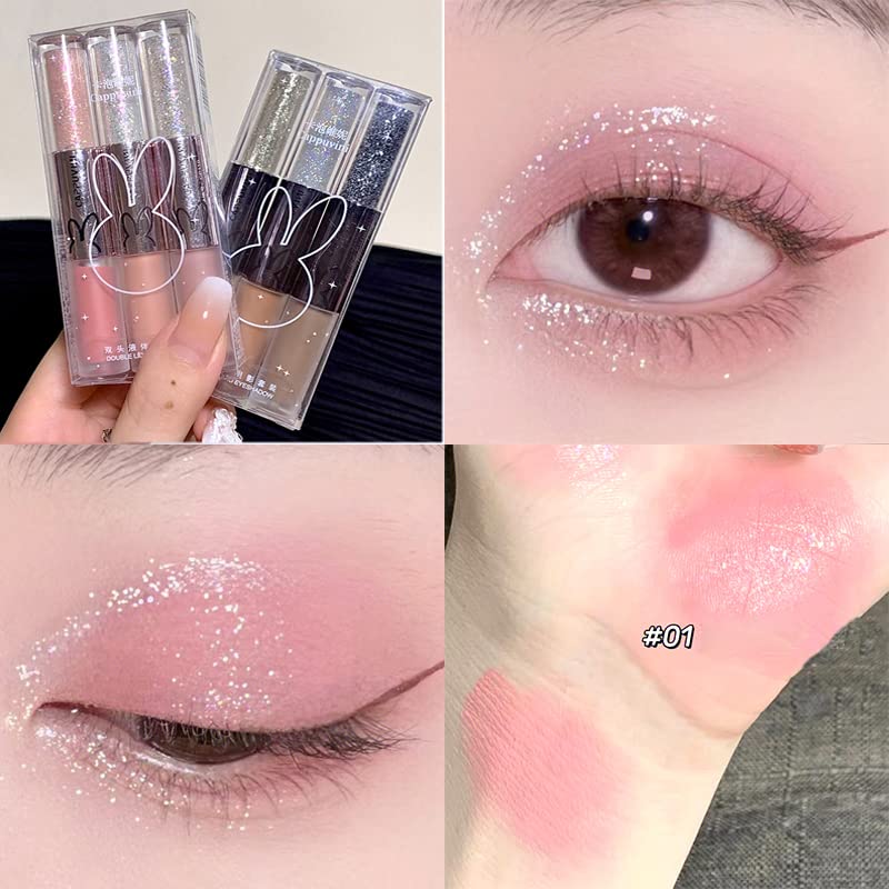 Double Ended Matte & Glitter Liquid Eyeshadow Set, Long Lasting Shining Shimmer Eyeshadow, Blendable Sparkling Metallic Eye Shadow Makeup (B)