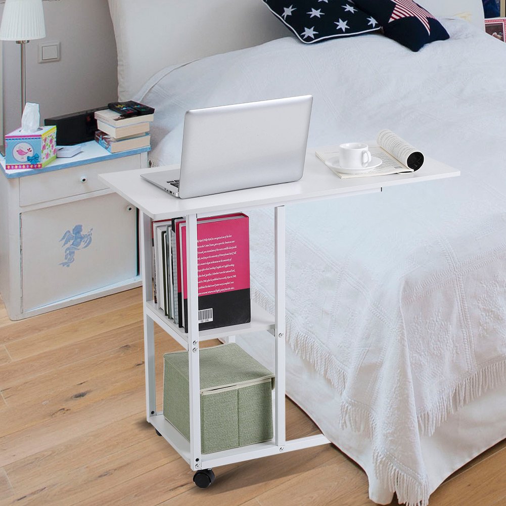 Ejoyous Side Tables Cart, Rolling Wheel Laptop Computer Desk Home Office Portable Mobile Over Bed Table Sofa Couch Side Table with Wheels Household Table, White
