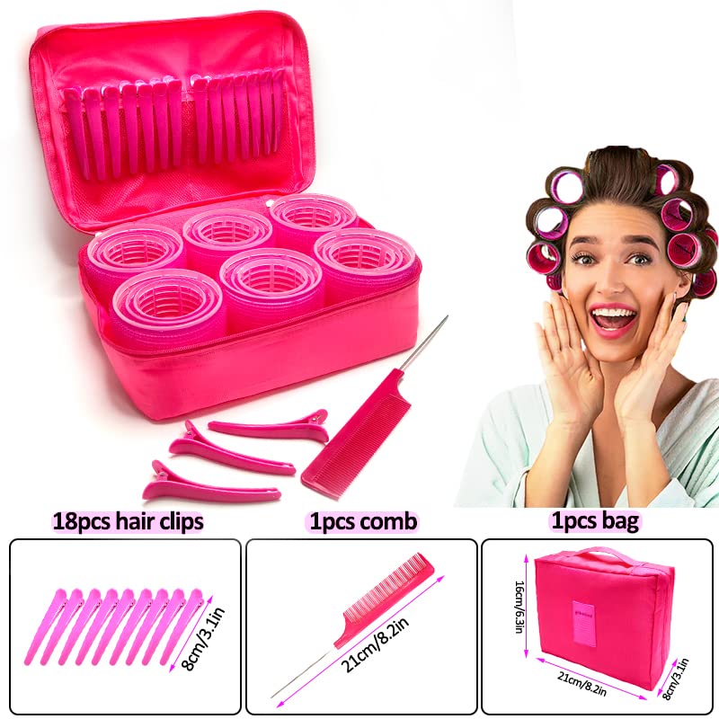 Large Self Grip Hair Curlers Set, 38 Pcs Rollers for Medium Length Blowout Look on Women and Girls
