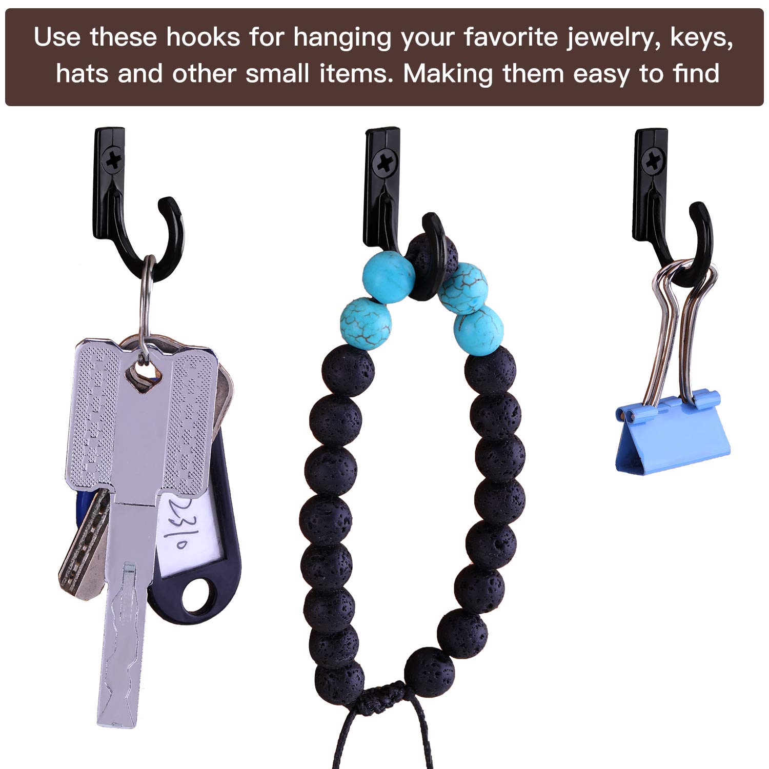 Zhehao 100 Pieces Key Hooks Jewelry Small Hooks Key Hanging Small Hooks Wall Mounted Single Hook Robe Hooks Coat Hooks and 110 Pieces Screws for Hanging Hat, Scarf, Bag (Black,100 Pieces)