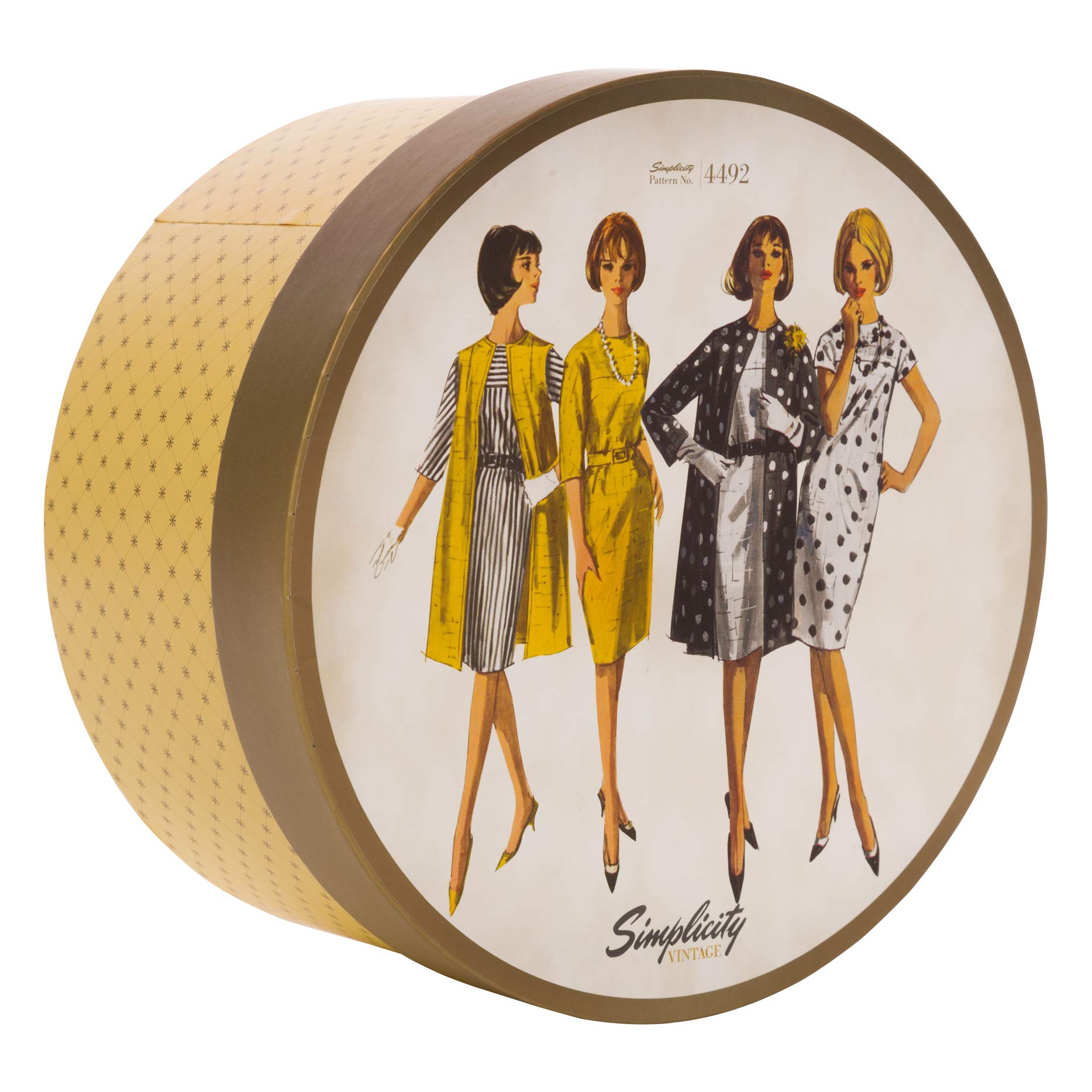 Simplicity Vintage Fashion 1960's Round Sewing Storage Box, 7.25'' W x 7.25'' L x 3.75'' H