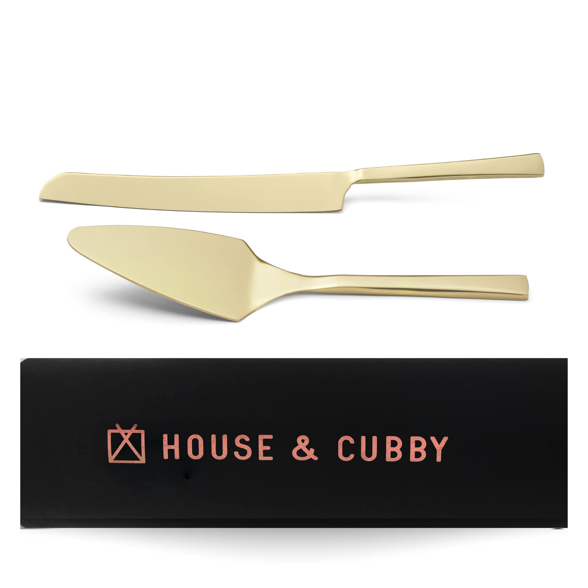 Gold Wedding Cake Cutting Set. Rustic Wedding Cake Knife Server Set. Cake Utensils for Bridal Shower & Wedding Cake Table Decorations. Gold Knife and Cake Server are Perfect Wedding Registry Gifts.