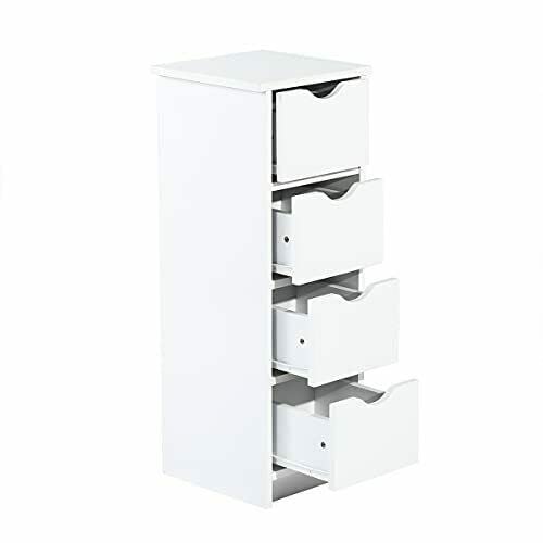 MAXCBD Nightstand Bedside Table Drawer Cabinet Floor Cabinets Storage with 4 Drawers for Bathroom Laundry Room Bedroom Fashion Pure Matt White Sleek Design Appearance Storage Tower Dresser