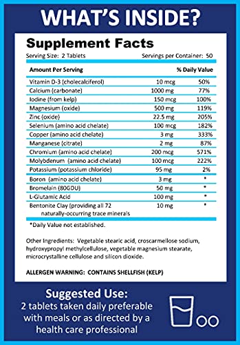 Potent Garden Mega Mineral Supplement Complete Mineral Complex with Calcium Magnesium Zinc Potassium Boron Selenium Chromium & 72 Trace Minerals Iron Free Calcium Supplement -100 Pills